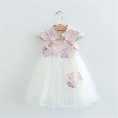 Детское кружевное платье Ципао для девочек коллекция года летняя одежда в китайском стиле