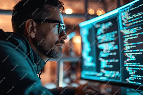 Premium Photo Man Programmer Code On Computer Screen With