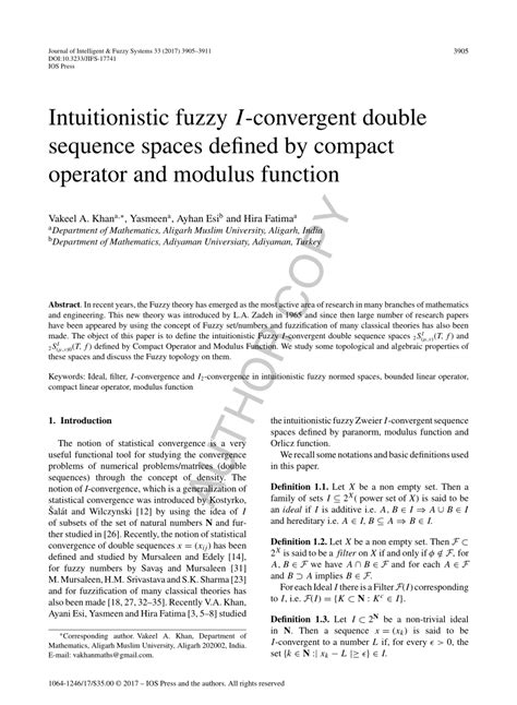 Pdf Intuitionistic Fuzzy I Convergent Double Sequence Spaces Defined