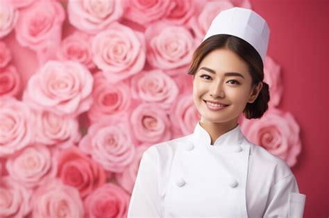 Premium Ai Image Portrait Of A Smiling Asian Female Chef Generative By Ai