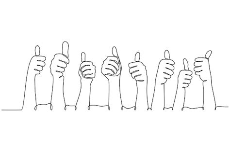 연속 선 그리기 엄지 벡터 일러스트 레이 션을 보여주는 손 프리미엄 벡터
