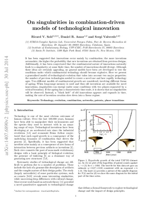 Pdf On Singularities In Combination Driven Models Of Technological Innovation Ricard SolÉ