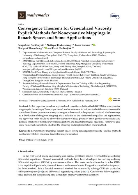 Pdf Convergence Theorems For Generalized Viscosity Explicit Methods For Nonexpansive Mappings