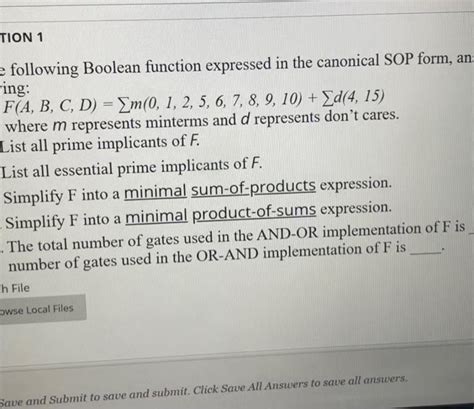 Solved Following Boolean Function Expressed In The Canonical