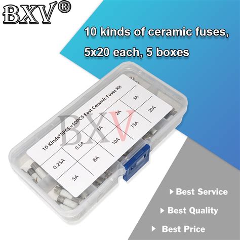 10values Fast Ceramic Fuses Kit 250v 5 20mm 5mm X 20mm 0 25a 0 5a 1a 2a 3a 5a 8a 10a 15a 20 Amp