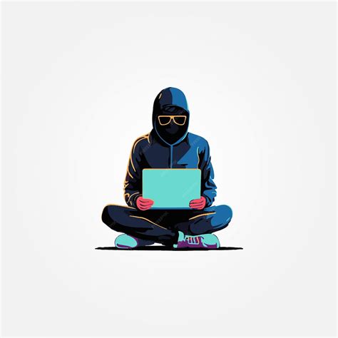 Premium Vector Hacker Sitting With Notebook On Lap Vector Illustration