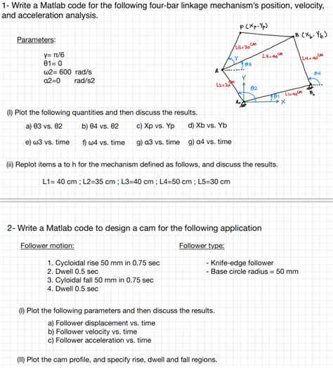 Solved 1 Write A Matlab Code For The Following Four Bar Chegg Com