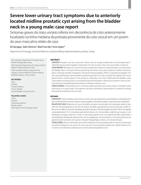 Pdf Severe Lower Urinary Tract Symptoms Due To Anteriorly Located Midline Prostatic Cyst
