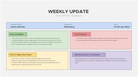 Weekly Update Powerpoint Template With Table Chart Layouts