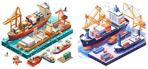 Premium Vector Isometric Seaport Cargo Service Cargo Ship Barge