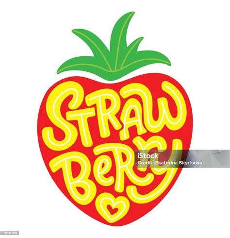 손으로 그린 딸기 레터링 타이포 그래피와 베리 일러스트 로고에 대한 스톡 벡터 아트 및 기타 이미지 로고 딸기 개념 Istock