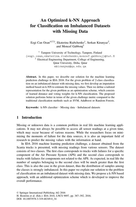 Pdf An Optimized K Nn Approach For Classification On Imbalanced Datasets With Missing Data