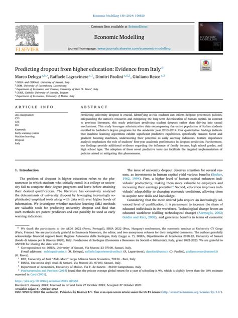 Predicting Dropout From Higher Education Evidence From Italy Pdf Receiver Operating
