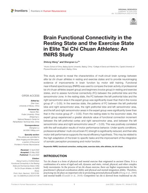 Pdf Brain Functional Connectivity In The Resting State And The Exercise State In Elite Tai Chi