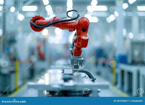 Precision Robotic Arms Assembling Intricate Components In A Futuristic Factory Setting Stock