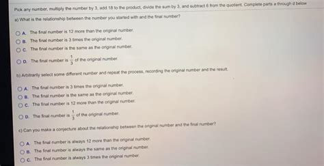 Solved Pick Any Number Multiply The Number By 3 Add 18 To