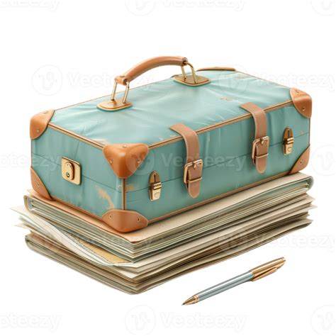 Vintage Briefcase And Papers Ready For Travel 48052963 Png