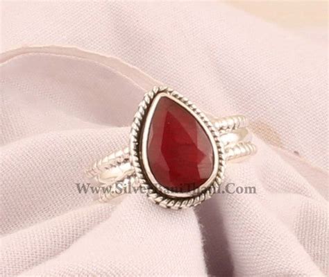 Ruby Pear Shape Faceted Gemstone Ring Handmade 925 Sterling Silver