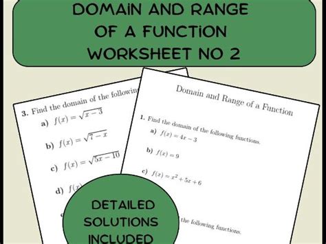 Domain And Range Of A Function Worksheet No 2 With Solutions Teaching Resources