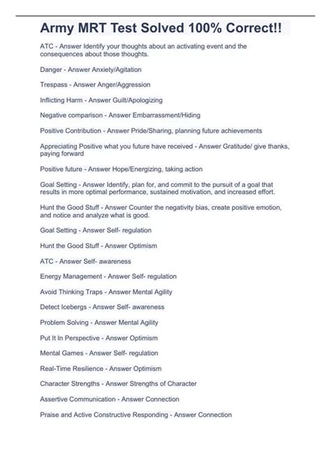 Army Mrt Test Solved 100 Correct Mrt Stuvia Us