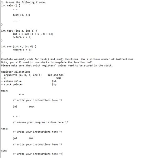 Solved 2 Assume The Following C Code Int Main Test 3
