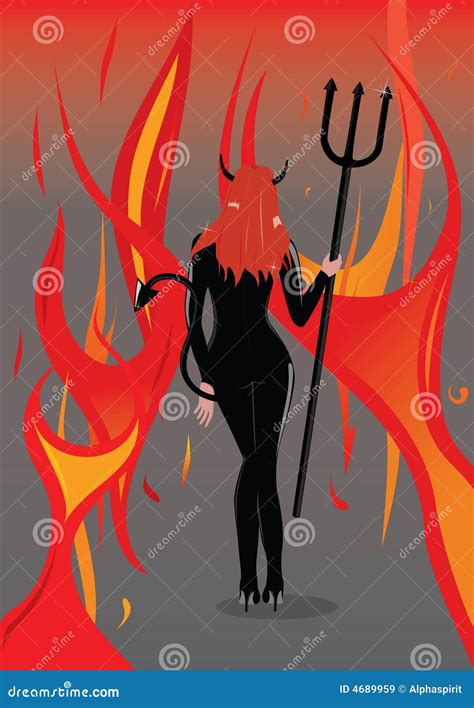 Red Devil Girl Succubus Emerges From Hell Cartoon Vector