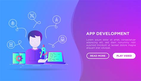 app development web page template developer coding on laptop flat gradient icons modern vector