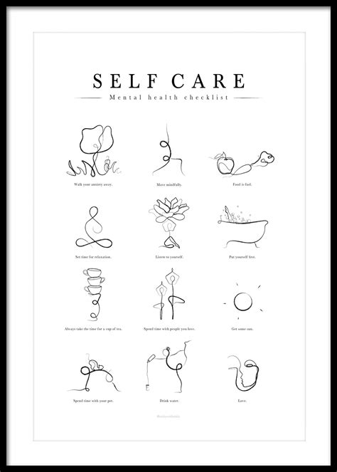 Self Care Art Print Health Tattoo Continuous Line Tattoo Yoga