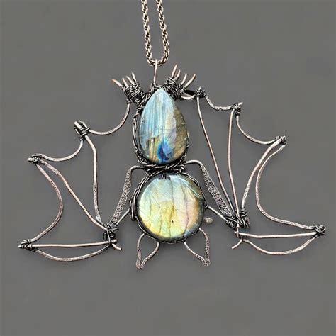 Labradorite Bat Pendant Handmade Copper Wire Fantasy Necklace Etsy