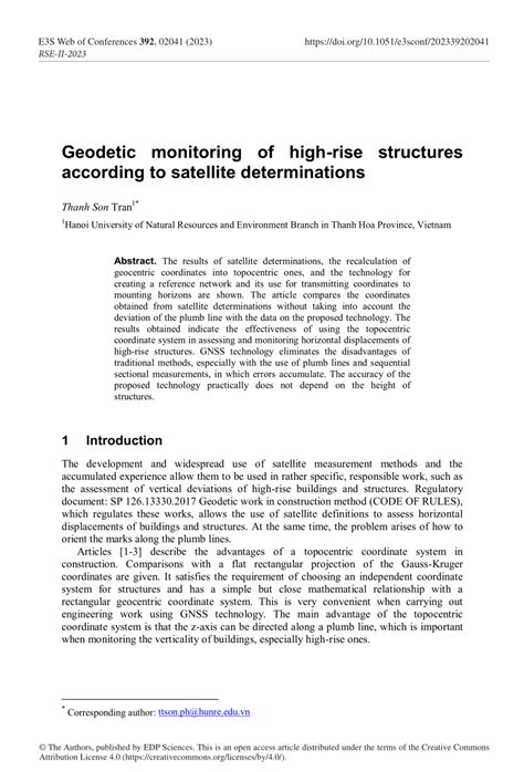 Pdf Geodetic Monitoring Of High Rise Structures According To