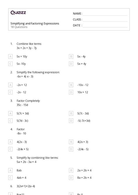 50 Factoring Expressions Worksheets On Quizizz Free And Printable