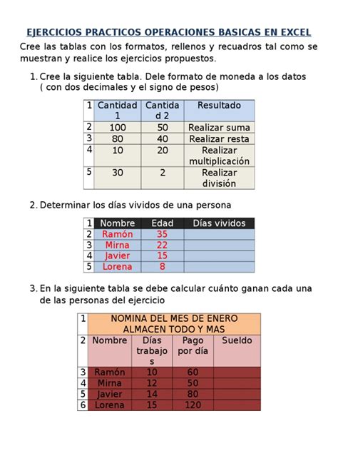 Ejercicios Practicos Operaciones Basicas En Excel