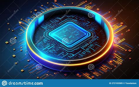 Futuristic Modern New Computer Processor Chip Colorful Neon Glowing Cpu Model Of Microprocessor