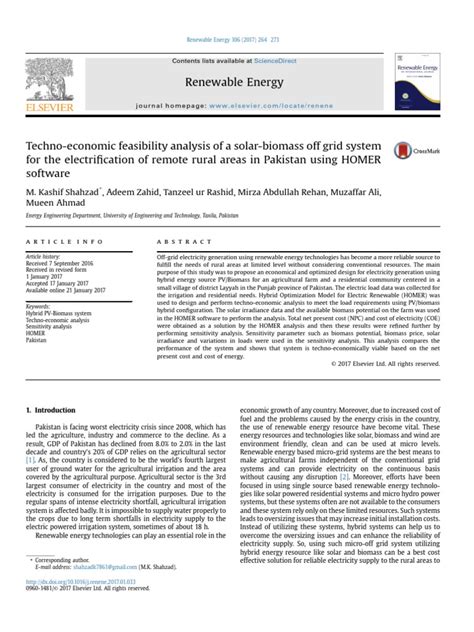 Techno Economic Feasibility Analysis Of A Solar Biomass Off Grid System Using Homer Software