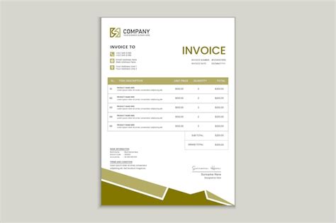 미니멀한 스타일의 우아한 인보이스 템플릿 디자인 프리미엄 벡터