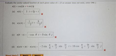 Evaluate The Vector Valued Function At Each Given