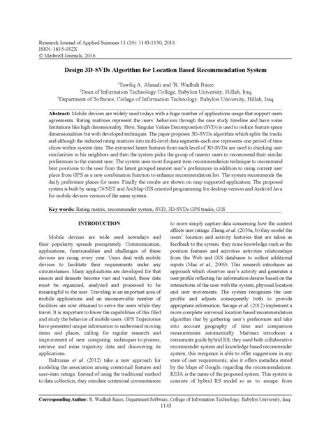 Pdf Design 3d Svds Algorithm For Location Based Recommendation System