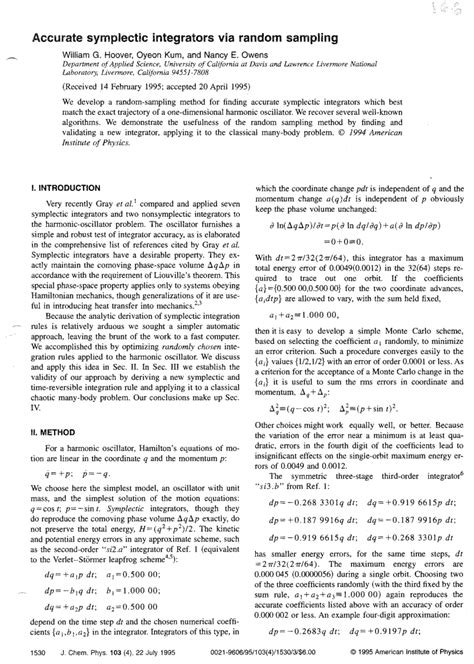 Pdf Accurate Symplectic Integrators Via Random Sampling