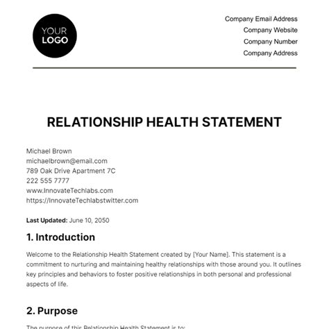 Free Relationship Health Statement Hr Template To Edit Online