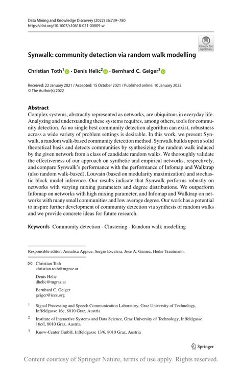 Pdf Synwalk Community Detection Via Random Walk Modelling