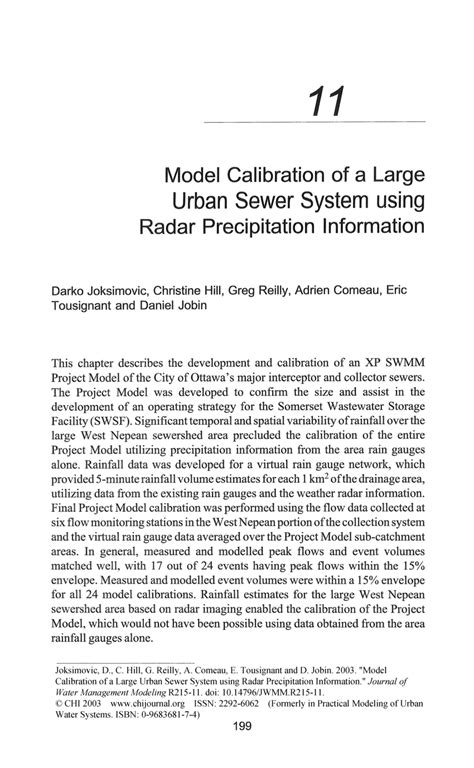 Pdf Model Calibration Of A Large Urban Sewer System Using Radar Precipitation Information