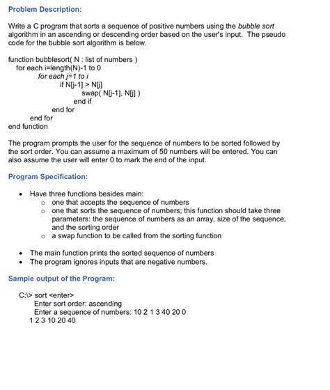 Solved Problem Description Write A C Program That Sorts A