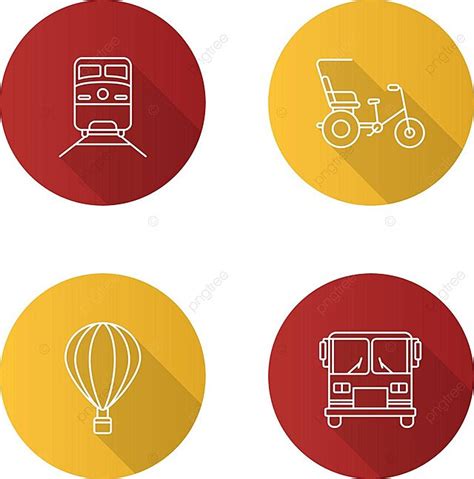 Set Of Flat Linear Long Shadow Icons For Public Transportation Vector