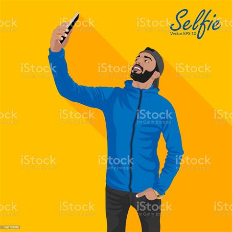 Selfi Of Young Man On Yellow Background Stock Illustration Download Image Now Adult Adults