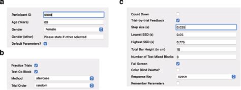experiment start up dialog boxes a the first participant information