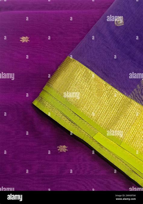 Handmade Indian Sari Saree With Golden Details Woman Wear On Festival