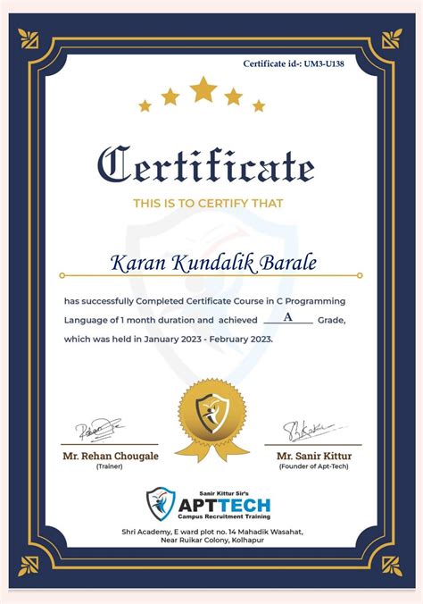 C Cprogramming Certificationachievement Codingjourney Apttech