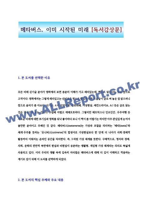메타버스 이미 시작된 미래 독서감상문 기타감상서평감상