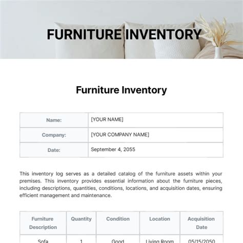 Free Furniture Inventory Template To Edit Online