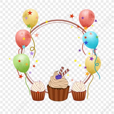 생일 일러스트 축하합니다 작은 케이크 풍선 테두리양초컵케익 Png 일러스트 무료 다운로드 Lovepik